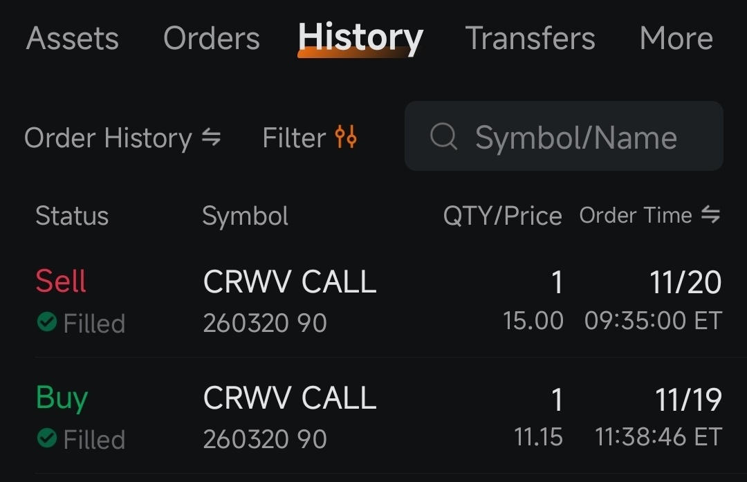 $CRWV 260320 90.00C$ perfect wave ride. now its like 10.65 l ...